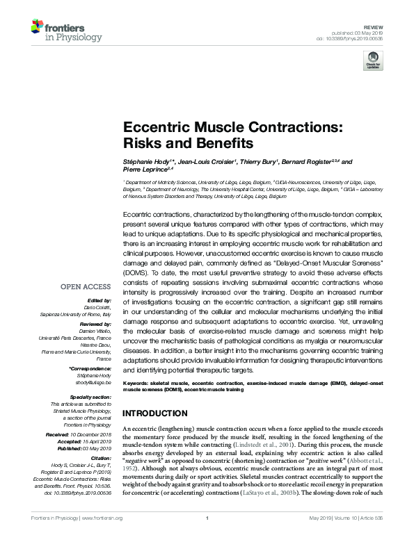 (PDF) Eccentric Muscle Contractions: Risks and Benefits | Pierre ...