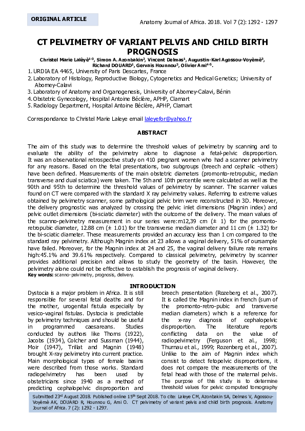 (PDF) CT pelvimetry of variant pelvis and child birth prognosis
