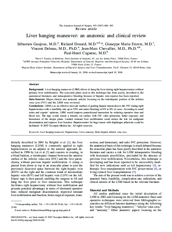 (PDF) Liver hanging maneuver: an anatomic and clinical review