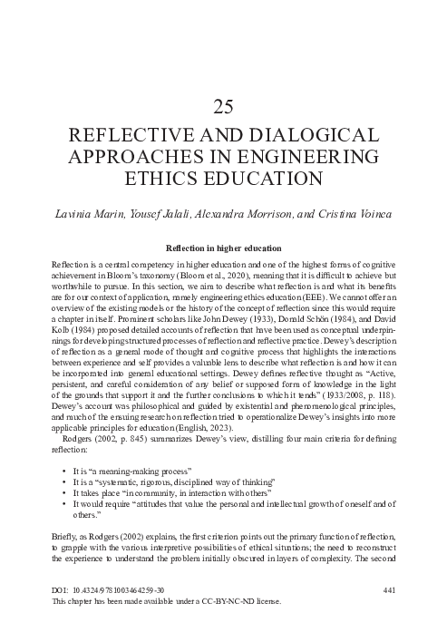 (PDF) Reflective and dialogical approaches in engineering ethics education