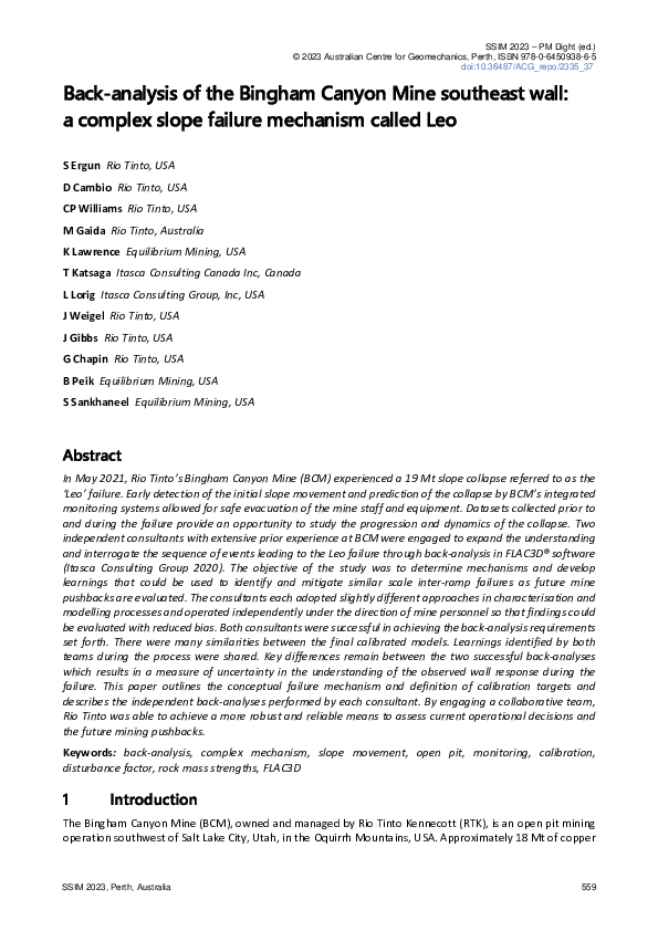 (PDF) Back-analysis of the Bingham Canyon Mine southeast wall: a ...