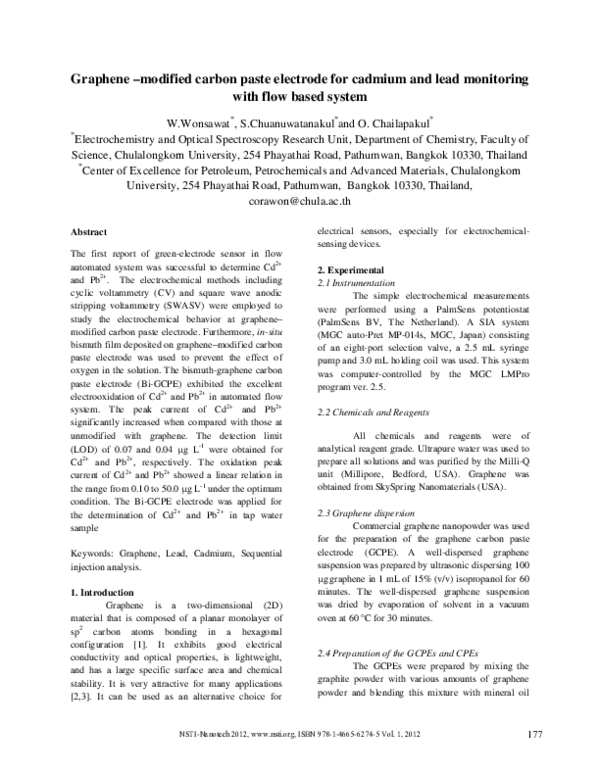 (PDF) Graphene –modified Carbon Paste Electrode for Cadmium and Lead Monitoring with Flow based ...