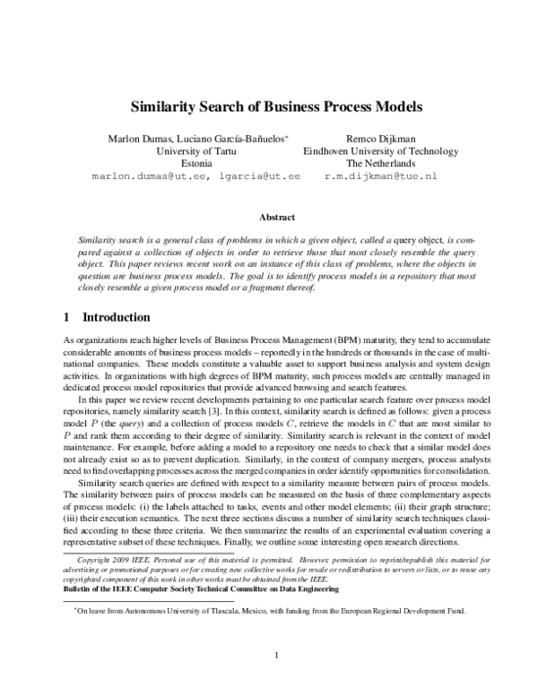 (PDF) Similarity Search of Business Process Models