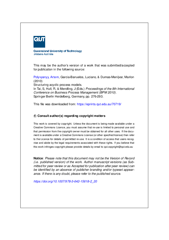 (PDF) Structuring acyclic process models