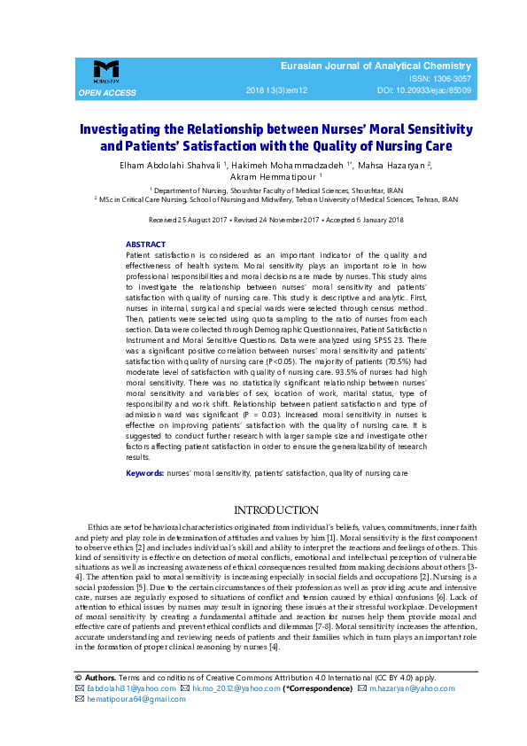 (PDF) Investigating the Relationship between Nurses’ Moral Sensitivity and Patients ...