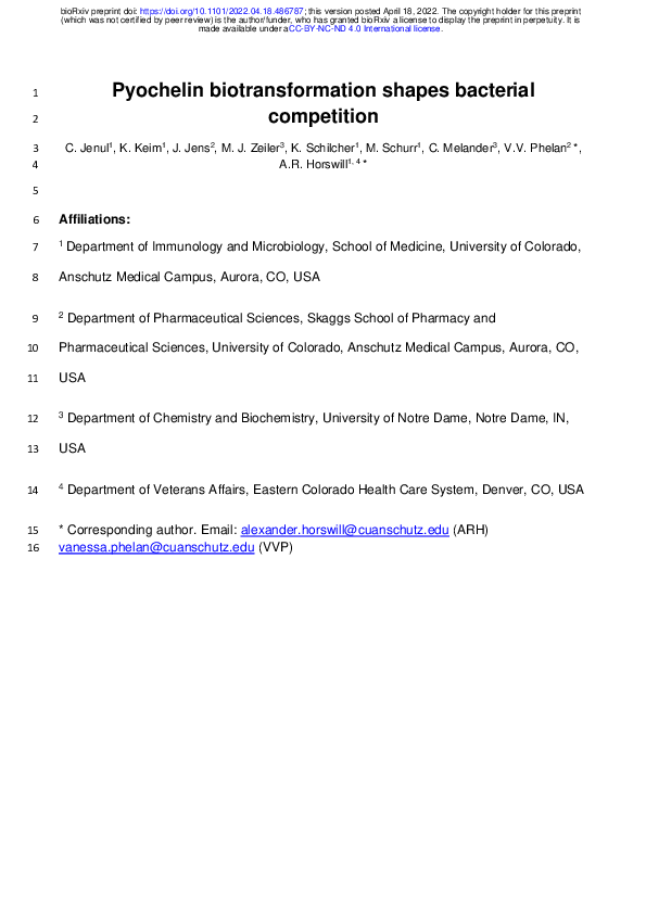 (PDF) Pyochelin biotransformation by Staphylococcus aureus shapes bacterial competition with ...