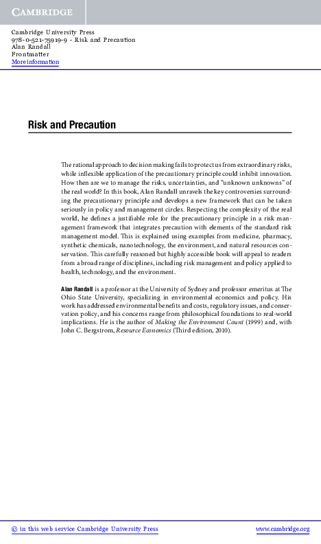 (PDF) Risk and Precaution