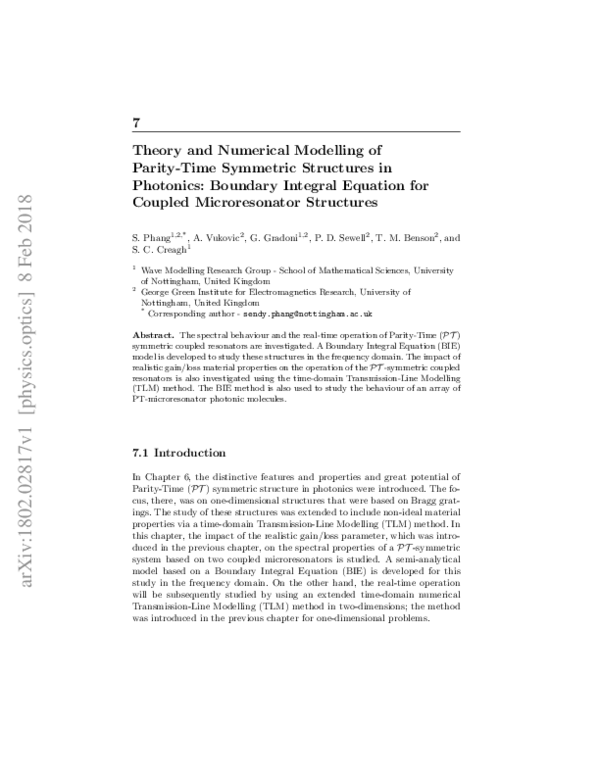 (PDF) Theory and Numerical Modelling of Parity-Time Symmetric ...