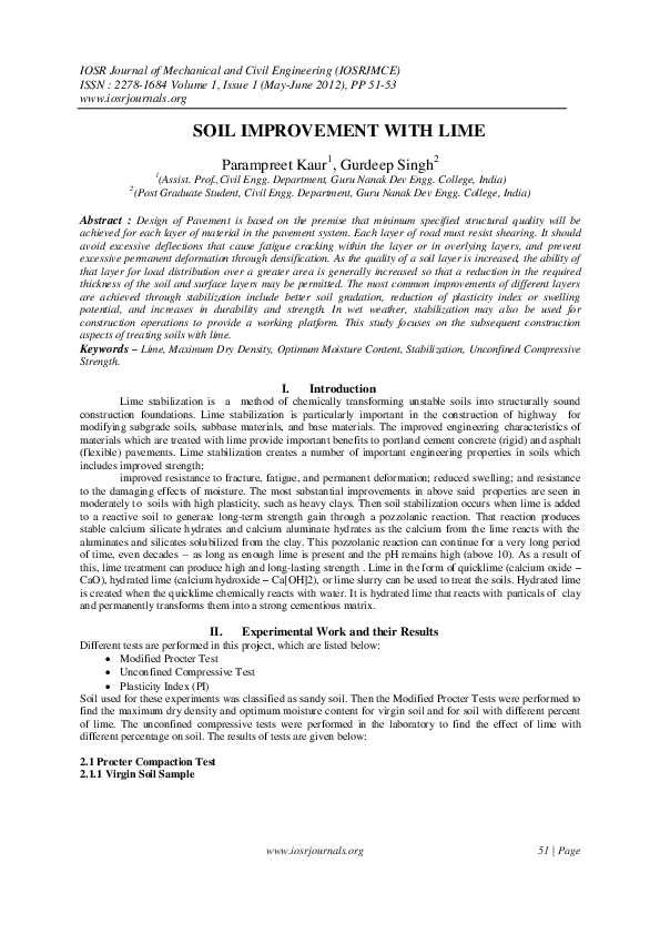 (PDF) Soil Improvement with Lime