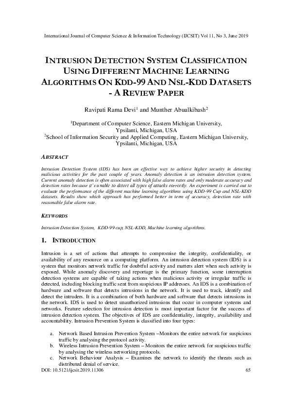 Pdf Intrusion Detection System Classification Using Different Machine Learning Algorithms On