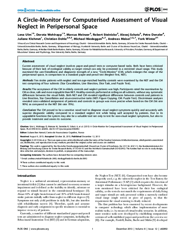 (PDF) A Circle-Monitor for Computerised Assessment of Visual Neglect in ...