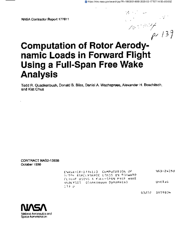 (PDF) Computation of rotor aerodynamic loads in forward flight using a full-span free wake ...