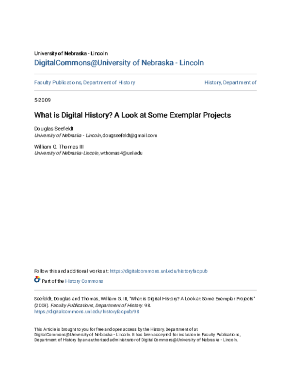 (PDF) What is Digital History? A Look at Some Exemplar Projects