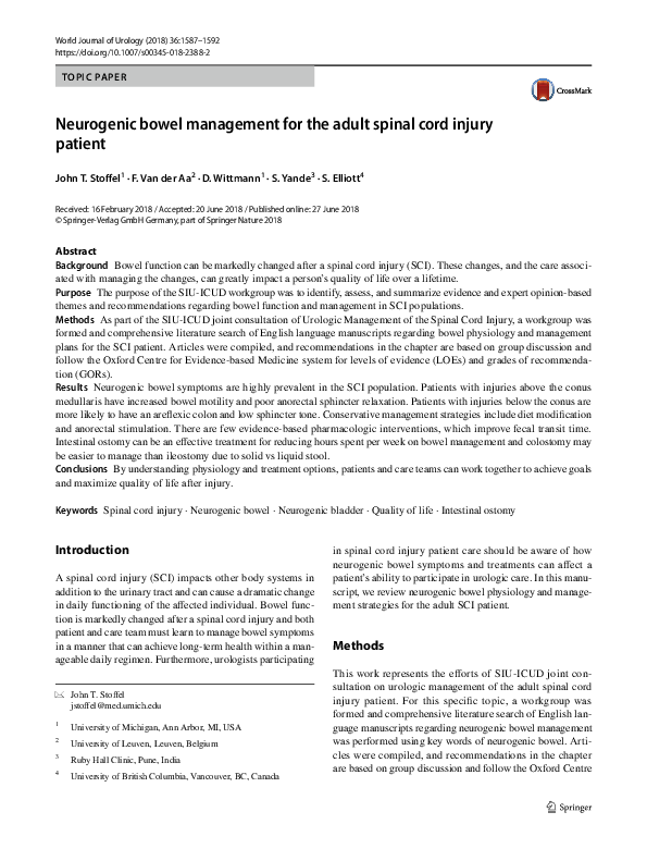 (PDF) Neurogenic bowel management for the adult spinal cord injury patient