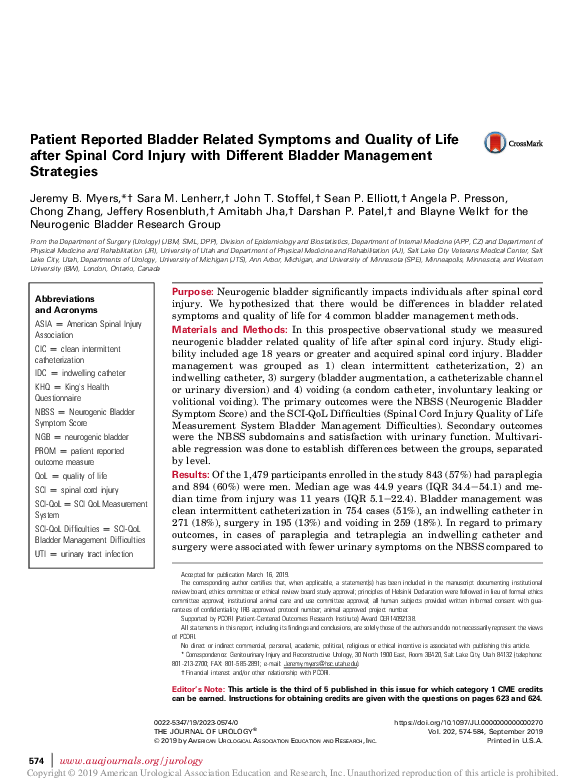 (PDF) Patient Reported Bladder Related Symptoms and Quality of Life after Spinal Cord Injury ...