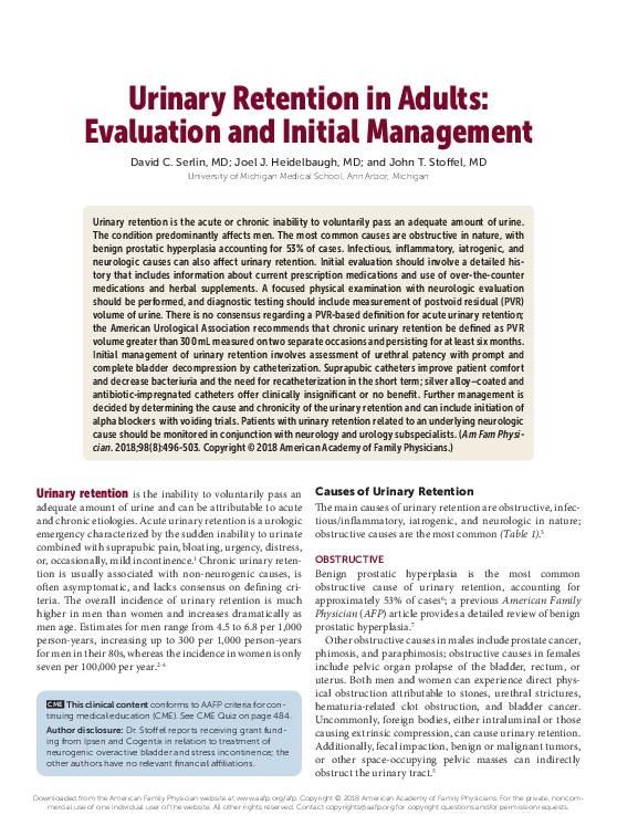 (PDF) Urinary Retention in Adults: Evaluation and Initial Management