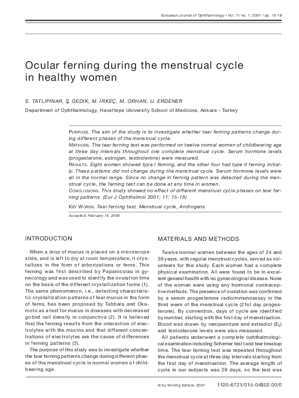 (PDF) Ocular Ferning during the Menstrual Cycle in Healthy Women