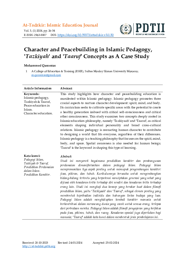 (PDF) Character and Peacebuilding in Islamic Pedagogy, 'Tazkiyah' and ...