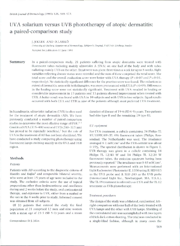 (PDF) UVA solarium versus UVB phototherapy of atopic dermatitis: a ...