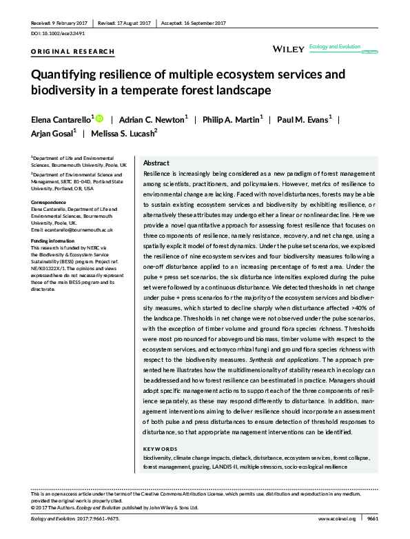 (PDF) Quantifying resilience of multiple ecosystem services and biodiversity in a temperate ...