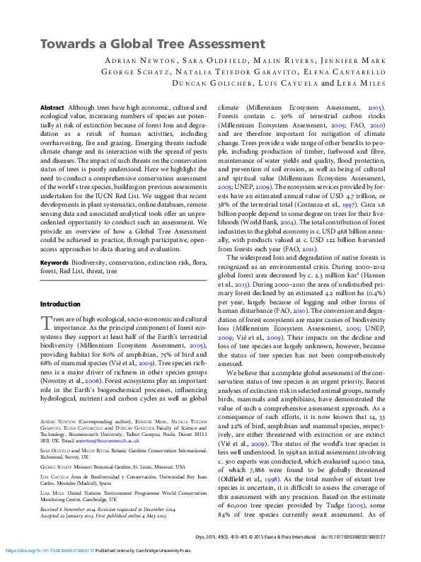 (PDF) Towards a Global Tree Assessment