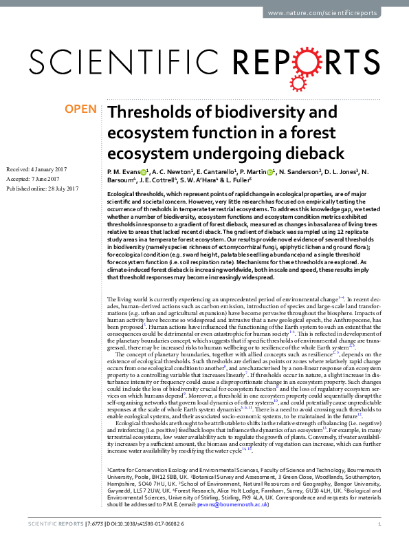 (PDF) Thresholds of biodiversity and ecosystem function in a forest ...