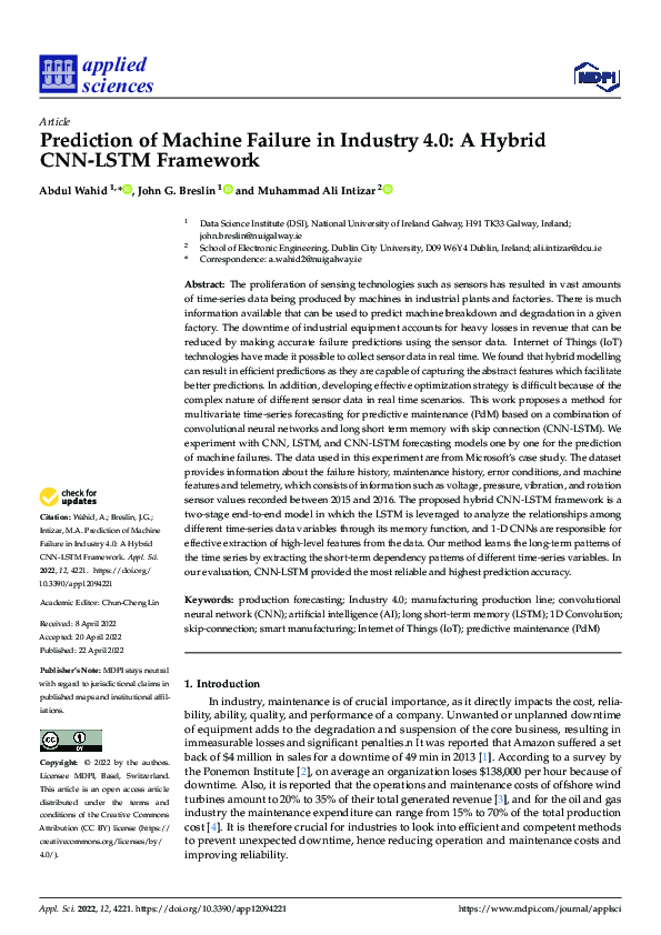(PDF) Prediction of Machine Failure in Industry 4.0: A Hybrid CNN-LSTM Framework
