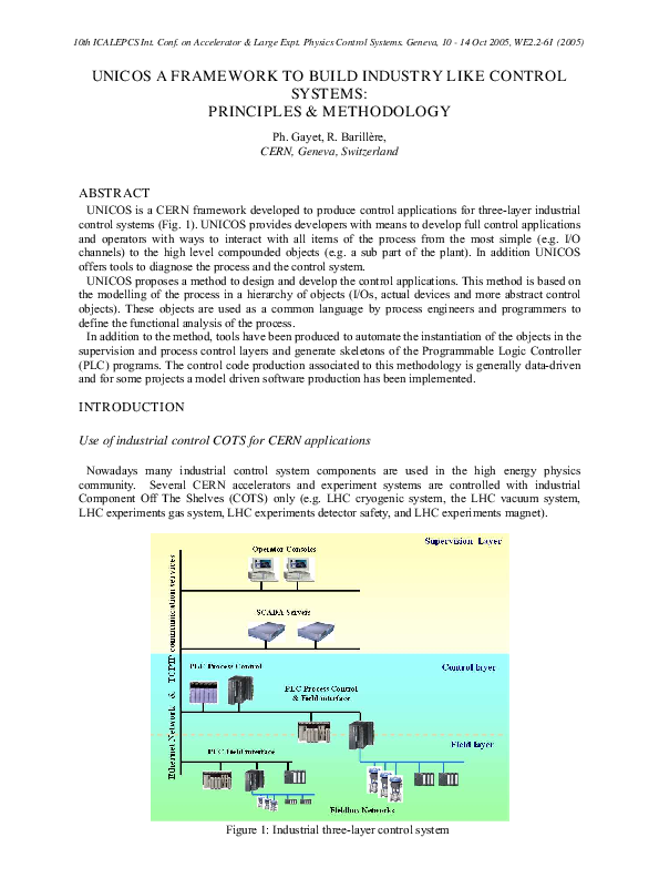 (PDF) Unicos a Framework to Buil D Industry Like Control Systems ...