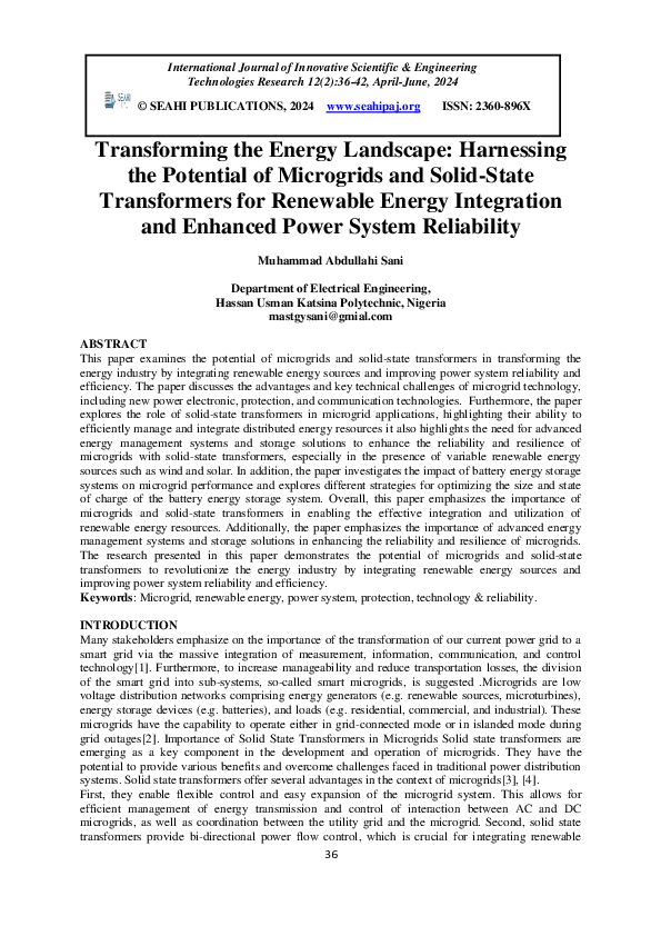 (PDF) Transforming the Energy Landscape: Harnessing the Potential of Microgrids and Solid-State ...