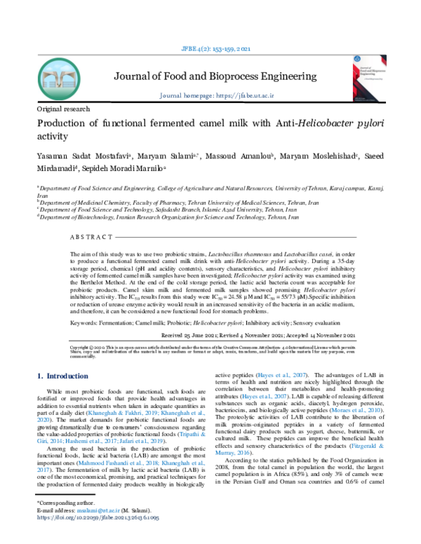 (PDF) Production of functional fermented camel milk with Anti ...
