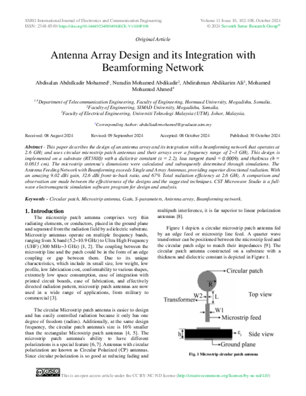 (PDF) Antenna Array Design and its Integration with Beamforming Network