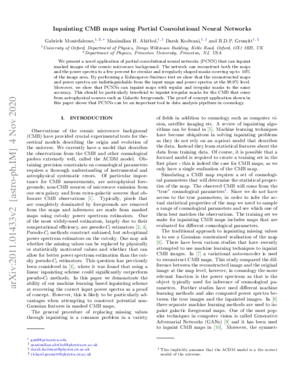 (PDF) Inpainting CMB maps using partial convolutional neural networks