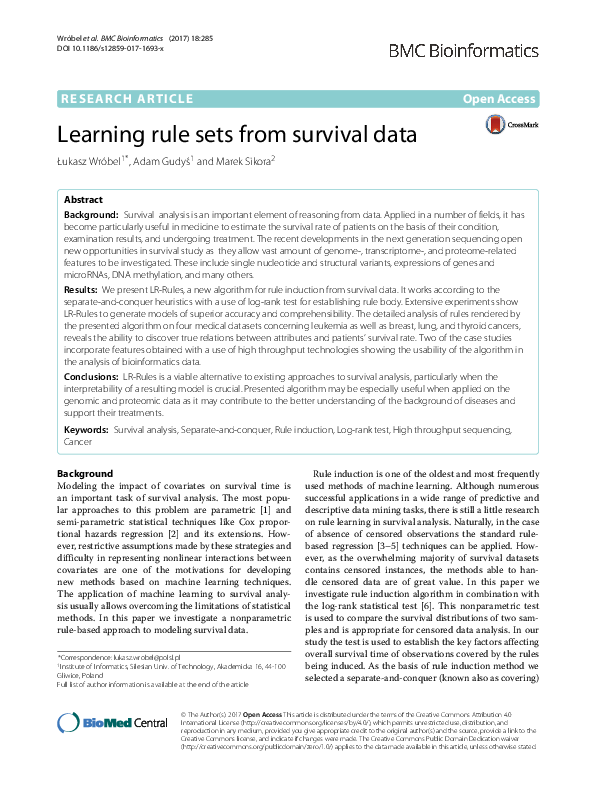 (PDF) Learning rule sets from survival data