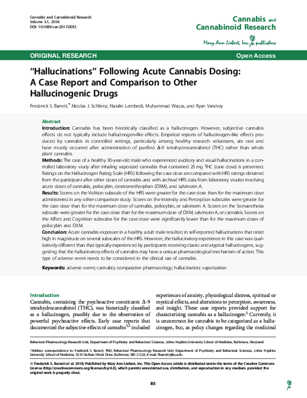 (PDF) “Hallucinations” Following Acute Cannabis Dosing: A Case Report ...