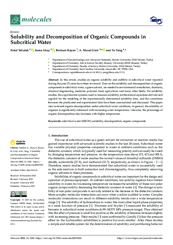 (PDF) Solubility and Decomposition of Organic Compounds in Subcritical ...