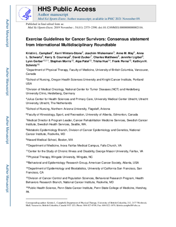 (PDF) Exercise Guidelines for Cancer Survivors: Consensus Statement ...