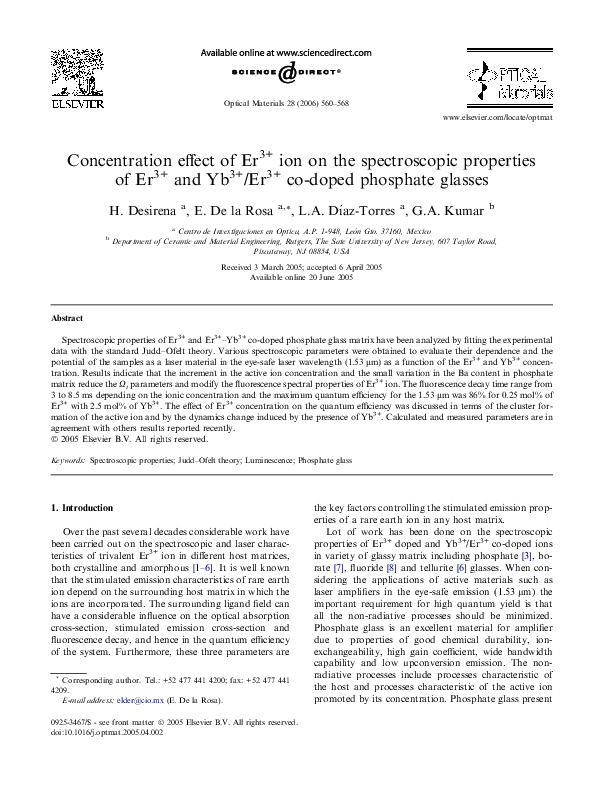 (PDF) Concentration effect of Er3+ ion on the spectroscopic properties ...