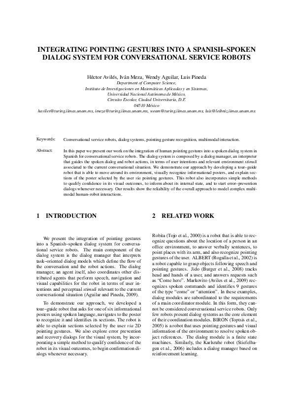 (PDF) Integrating Pointing Gestures Into a Spanish–Spoken Dialog System for Conversational ...