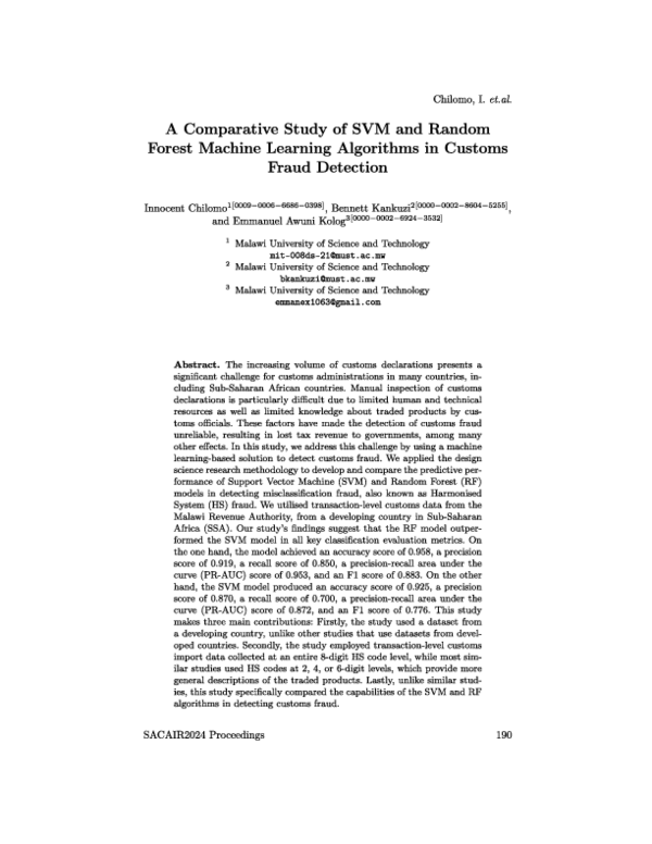 (PDF) A Comparative Study of SVM and Random Forest Machine Learning Algorithms in Customs Fraud ...