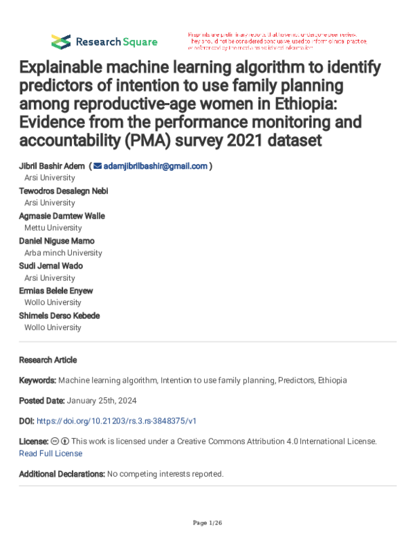 (PDF) Explainable machine learning algorithm to identify predictors of intention to use family ...