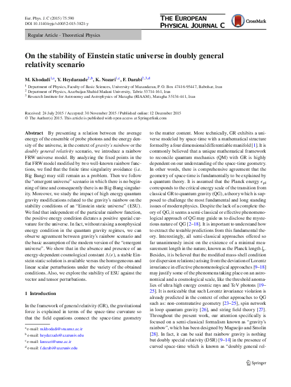 (PDF) On the stability of Einstein static universe in doubly general ...