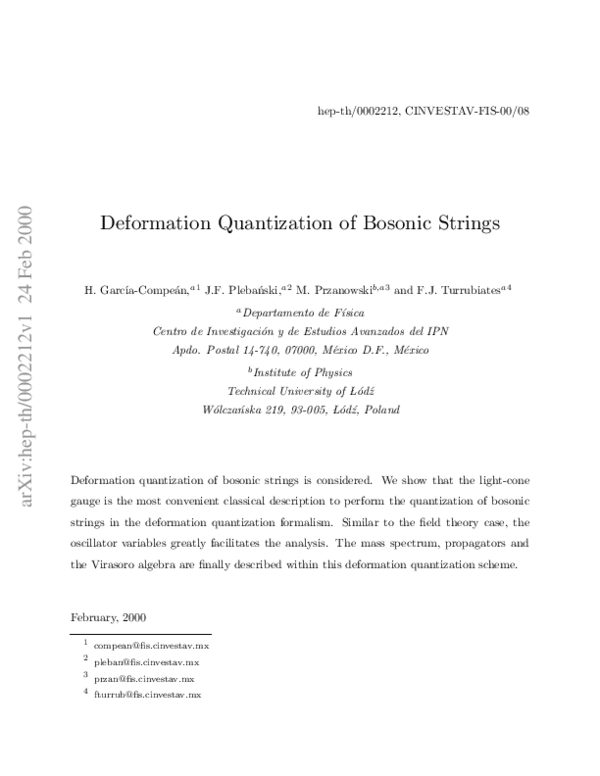 (PDF) Deformation quantization of bosonic strings