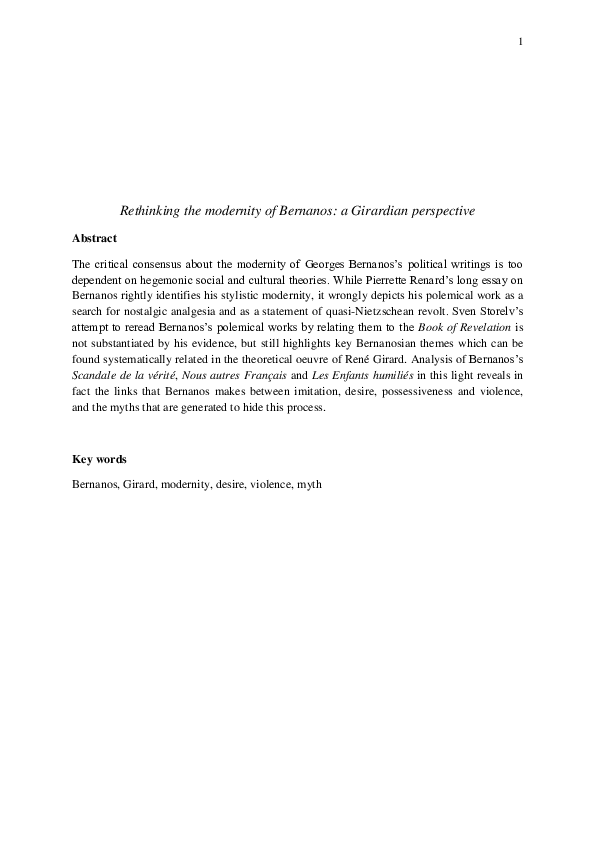(PDF) Rethinking the Modernity of Bernanos