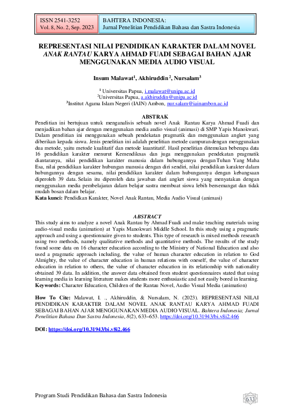 (PDF) Representasi Nilai Pendidikan Karakter Dalam Novel Anak Rantau Karya Ahmad Fuadi Sebagai ...