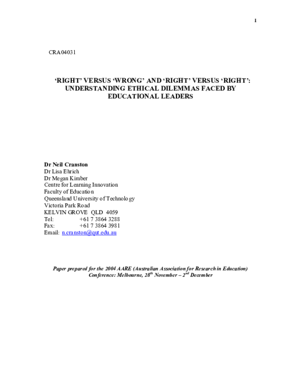 (PDF) Right" versus" wrong" and" right" versus" right": Understanding ...