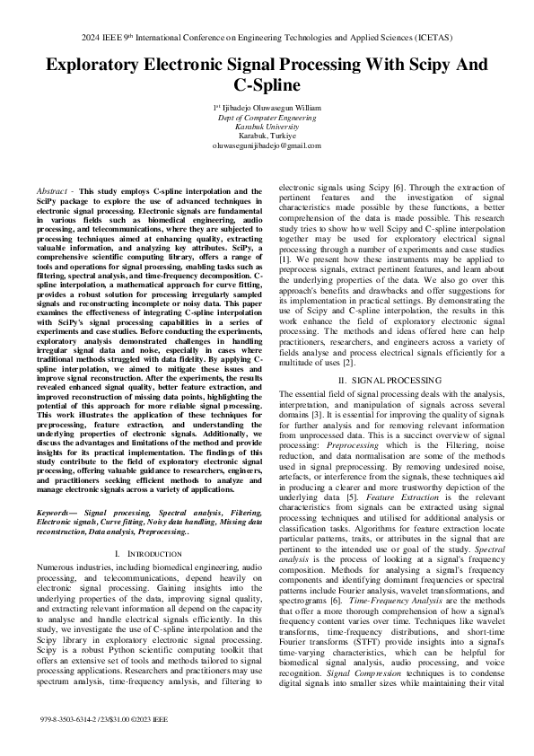 (PDF) Exploratory Electronic Signal Processing With Scipy And C-Spline