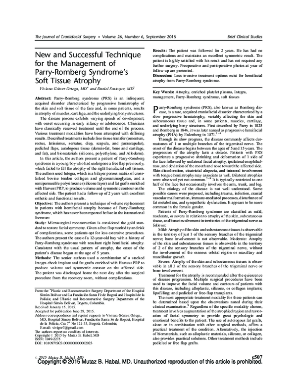 (PDF) New and Successful Technique for the Management of Parry-Romberg ...