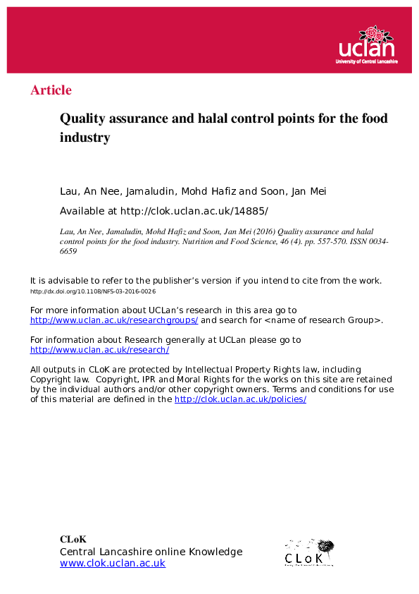 (PDF) Quality assurance and halal control points for the food industry