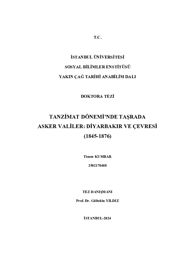 (PDF) Tanzimat Dönemi'nde Taşrada Asker Valiler: Diyarbakır ve Çevresi ...