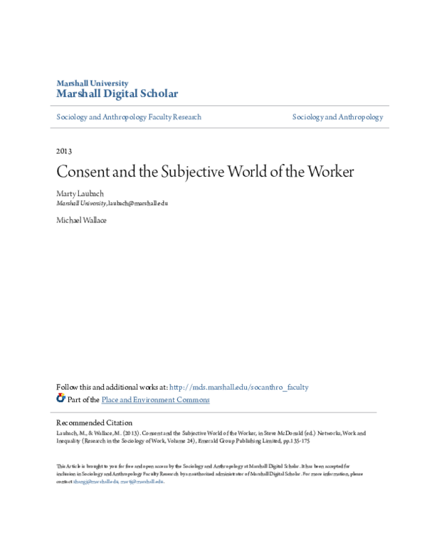 (PDF) Consent and the Subjective World of the Worker | marty laubach ...